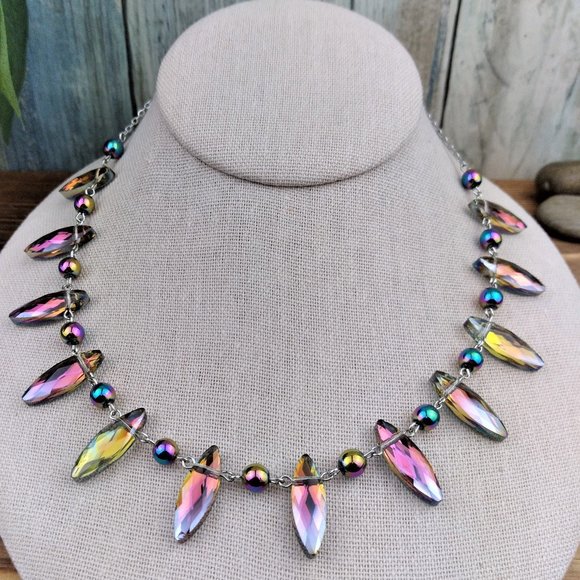Jewelry | Briolette Iridescent Diamond Cut Bead Silver Tone Chain ...